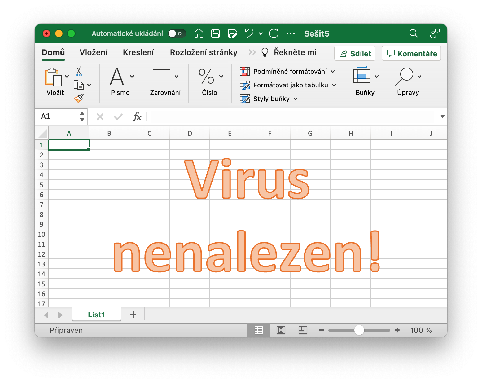 Příklad přílohy phishingové zprávy v MS Excel